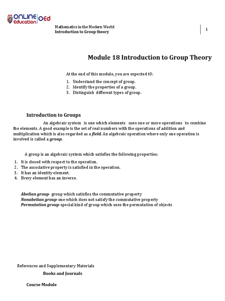 Lesson 17 - Introduction To Group Theory PDF | PDF