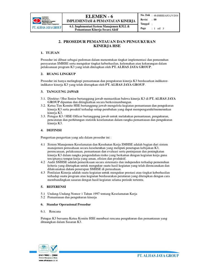 2 Prosedur Pemantauan Implementasi Kinerja HSE | PDF | Bisnis | Teknologi & Rekayasa
