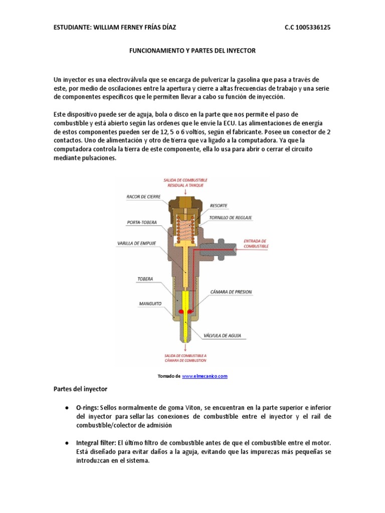 Partes y Funcion Del Inyector | PDF | Inyección de combustible | Máquinas