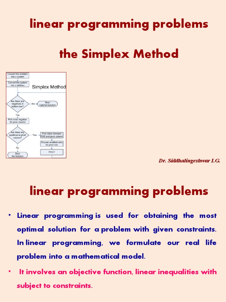 Linear Programming Problems The Simplex Method: Dr. Siddhalingeshwar I ...