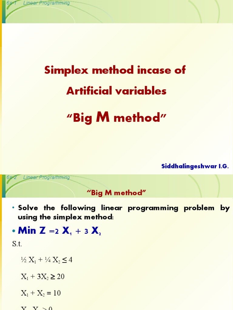 Simplex Method Incase of Artificial Variables " " | PDF | Linear Programming | Mathematics Of ...