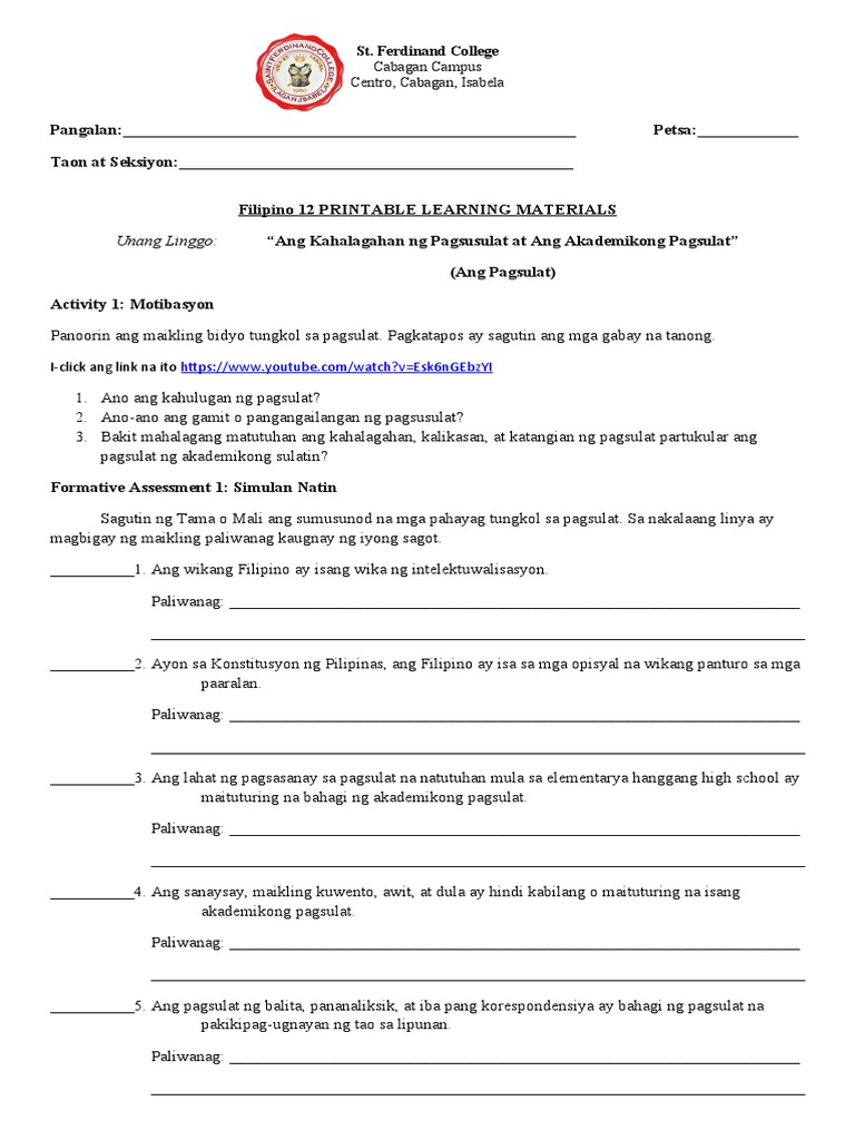 Module Grade 12 (1st Quarter) | PDF