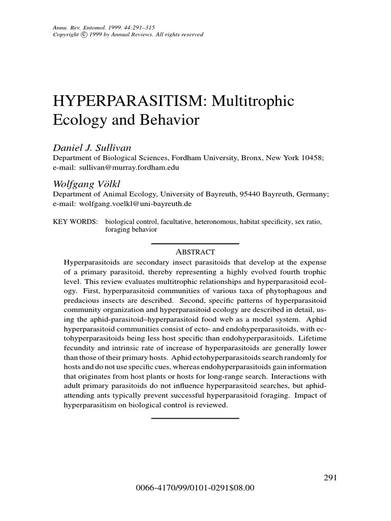 HYPERPARASITISM: Multitrophic Ecology and Behavior: Daniel J. Sullivan ...