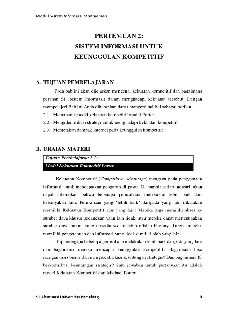 Pertemuan Ke-2 - Sistem Informasi Untuk Keunggulan Kompetitif | PDF