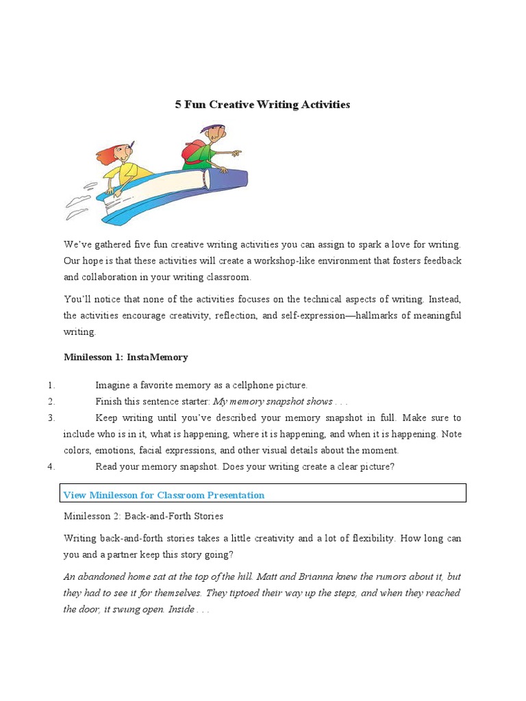 5 Fun Creative Writing Activities | PDF | Foods