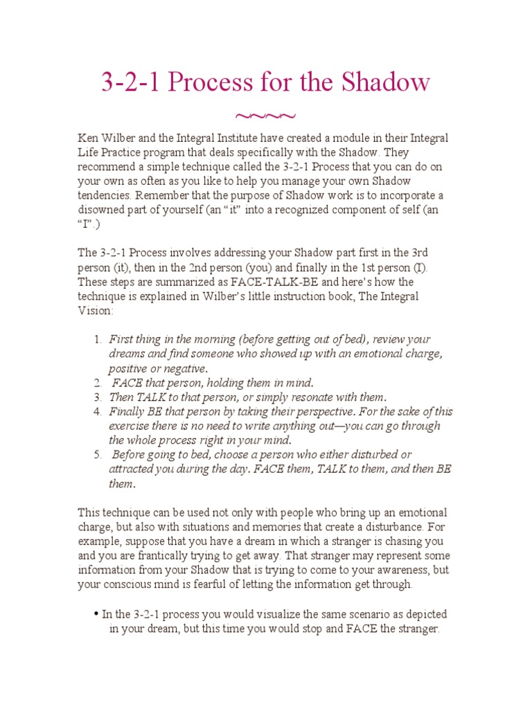 321 Process For The Shadow - Ken Wilber | PDF | Shadow (Psychology) | Dream