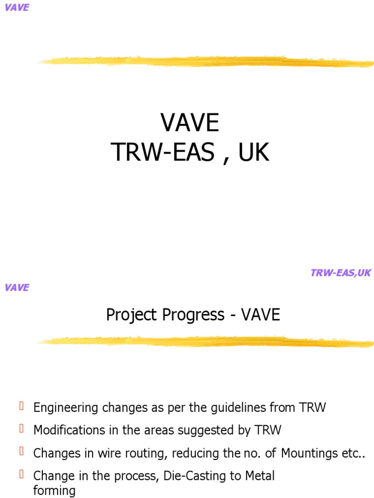 Project Progress Report: VAVE Component Engineering Changes and Design ...