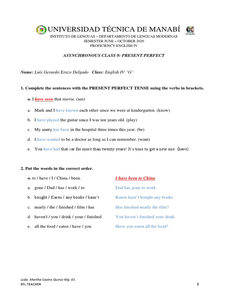 Task #9 Present Perfect | PDF | Morphology | Linguistic Typology
