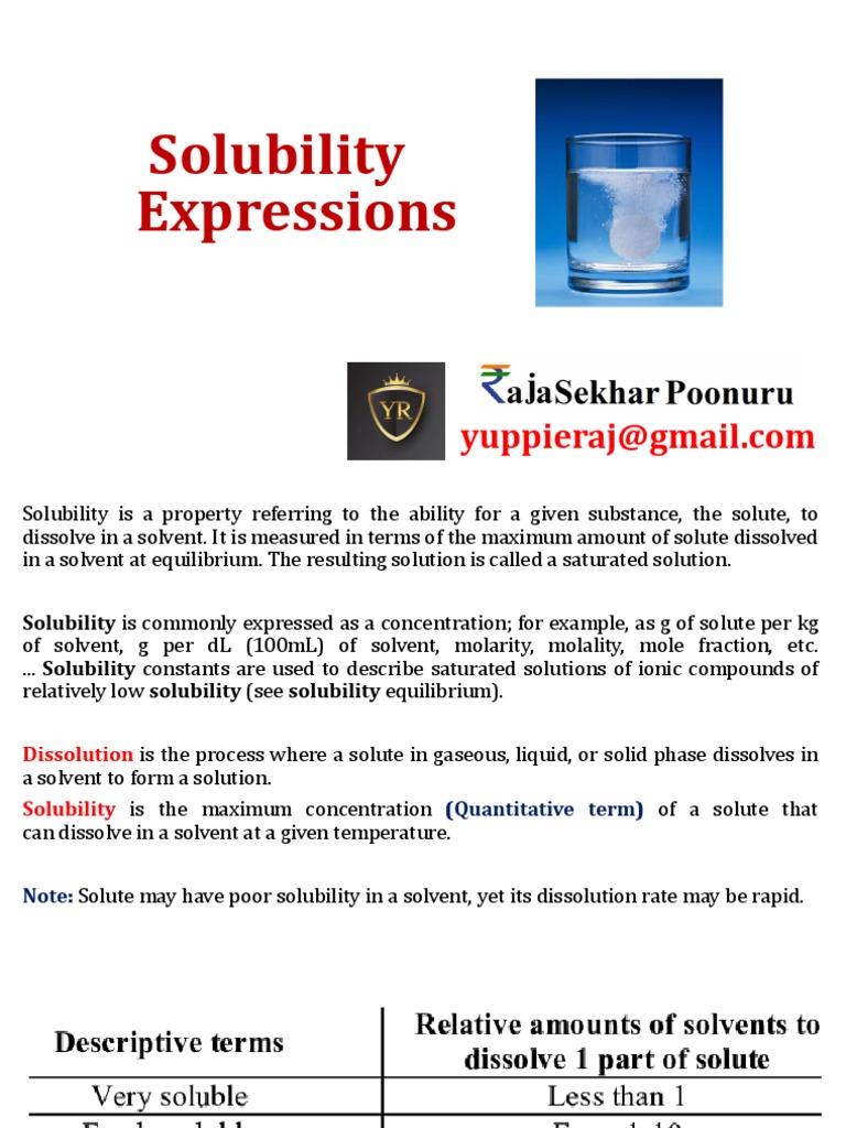 Solubility Expressions | PDF | Solubility | Solution