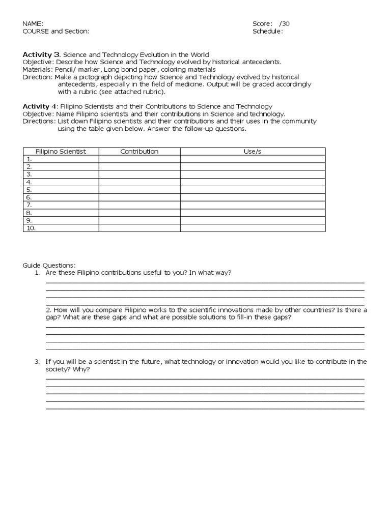 Activity 3: Activity 4: Filipino Scientists and Their Contributions To ...