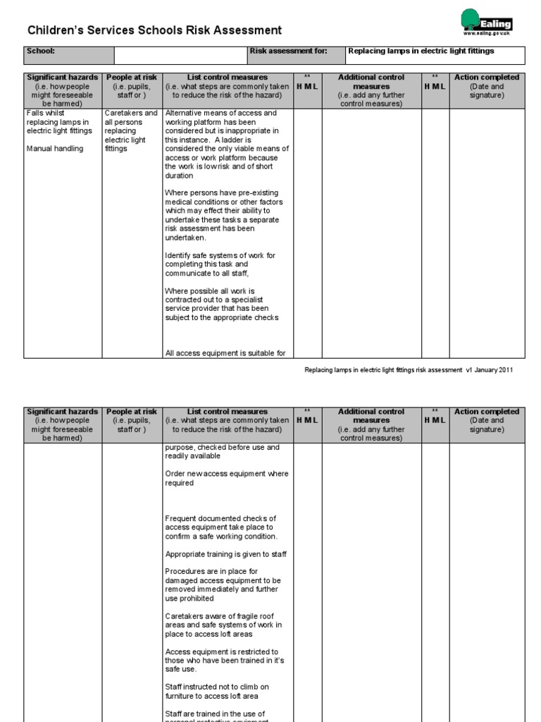 Children's Services Schools Risk Assessment: School: Risk Assessment ...