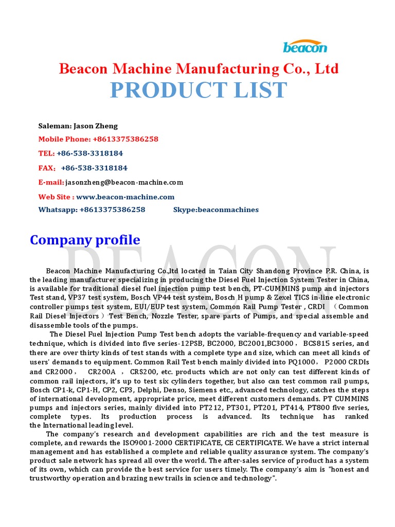 2019 BEACON Product List PDF | PDF | Fuel Injection | Diesel Engine