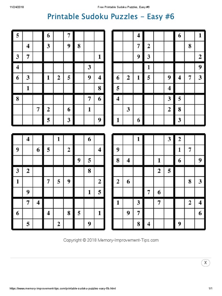 Free Printable Sudoku Puzzles, Easy #6 PDF | PDF