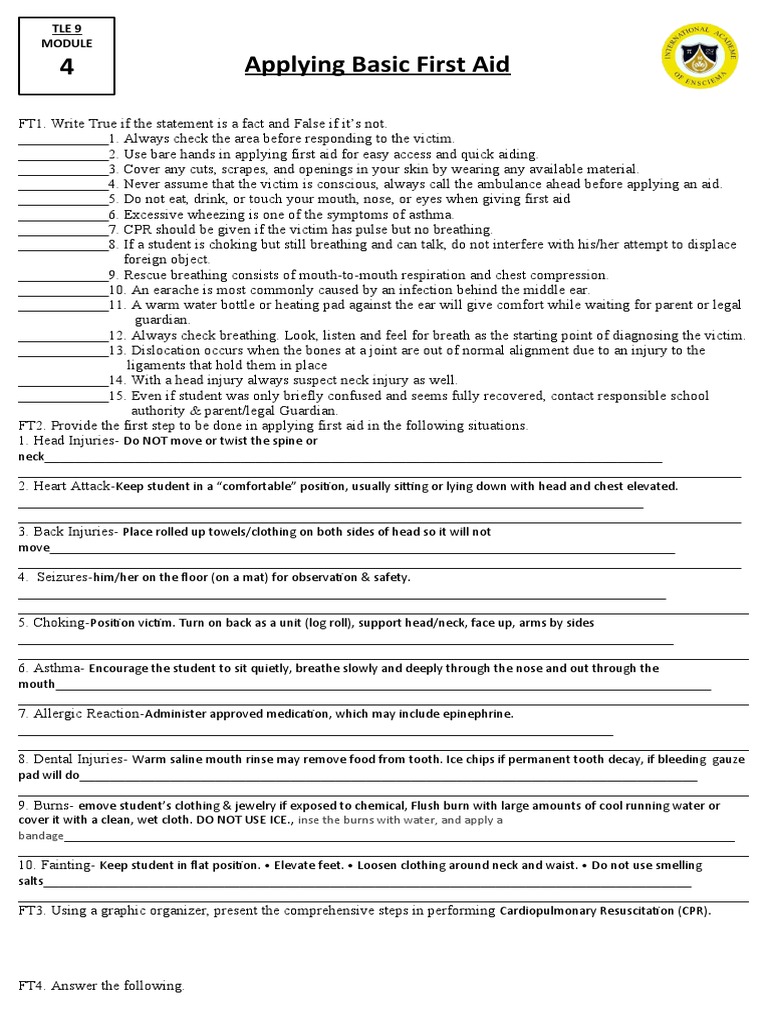 Module 4 - Applying Basic First Aid | Download Free PDF | First Aid | Clinical Medicine
