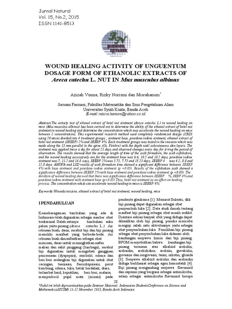 Wound Healing Activity of Unguentum Dosage Form of Ethanolic Extracts ...