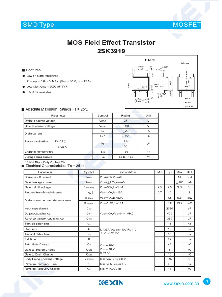 MOS Field Effect Transistor 2SK3919: SMD Type IC Mosfet SMD Type ...