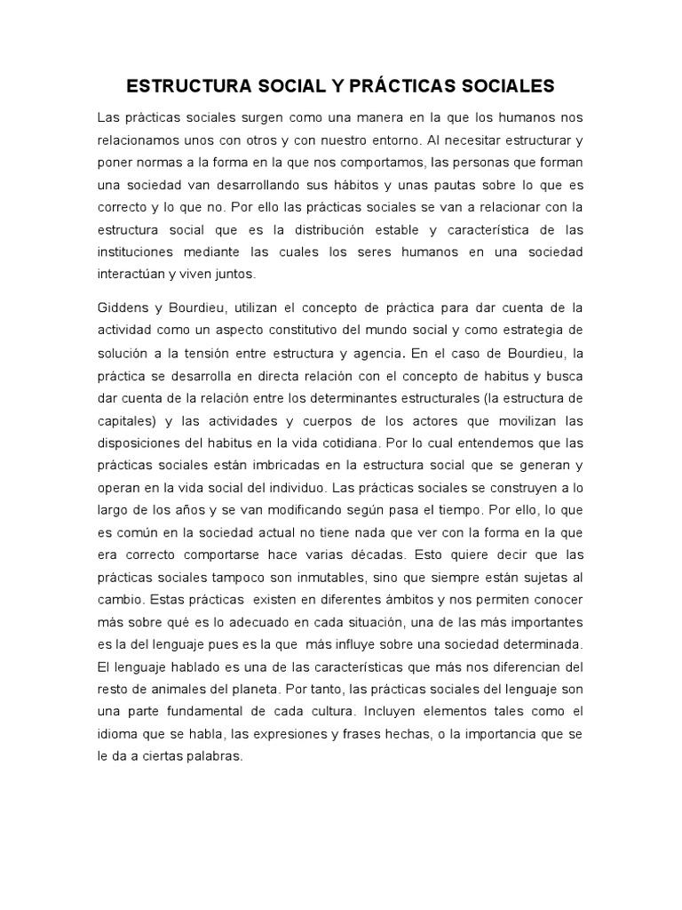 Prácticas Sociales y Estructura Social | PDF | Estructura social | Sociedad