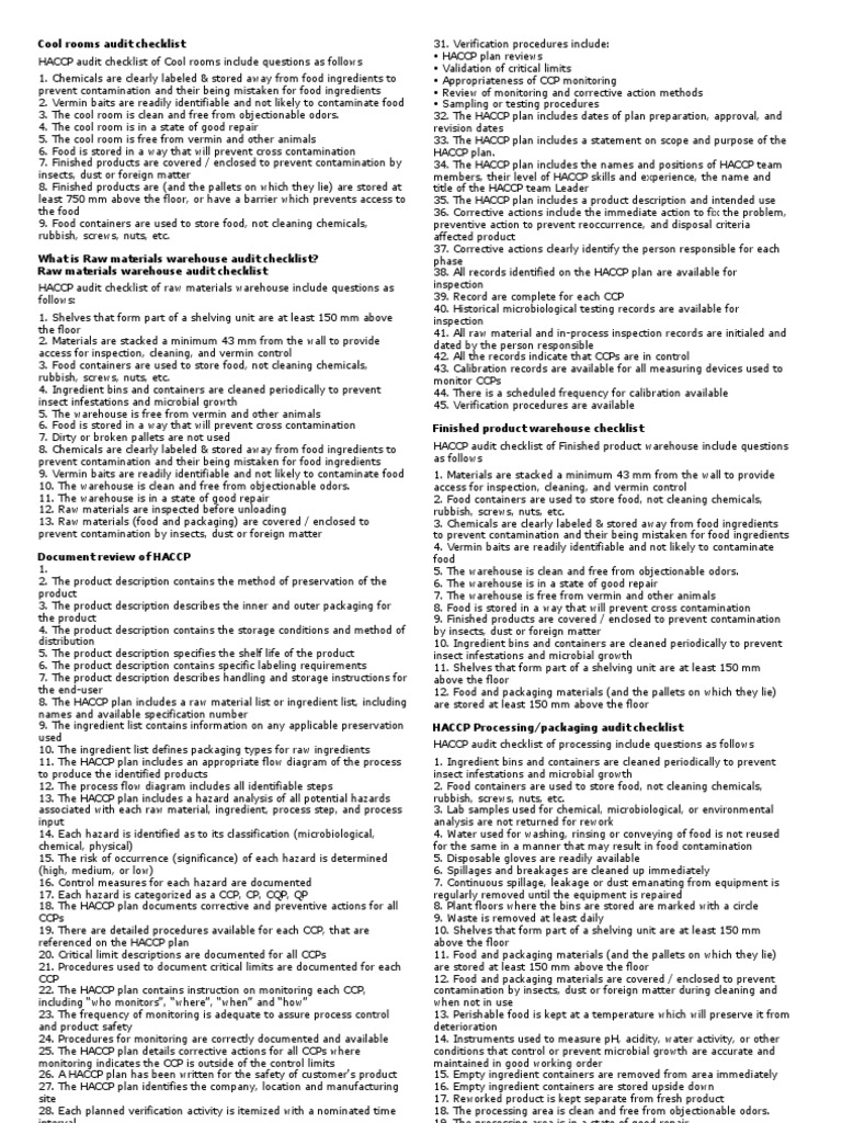 HACCP Checklist | PDF | Hazard Analysis And Critical Control Points | Foods