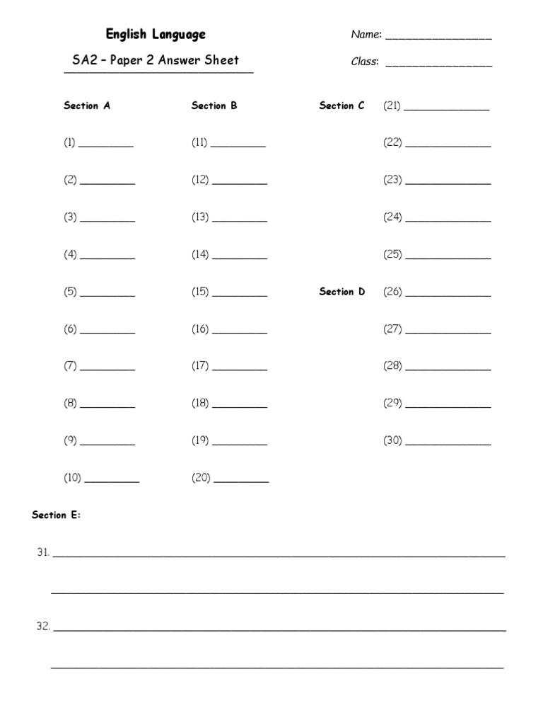 SA2 - Paper 2 Answer Sheet: English Language | PDF | Computers ...