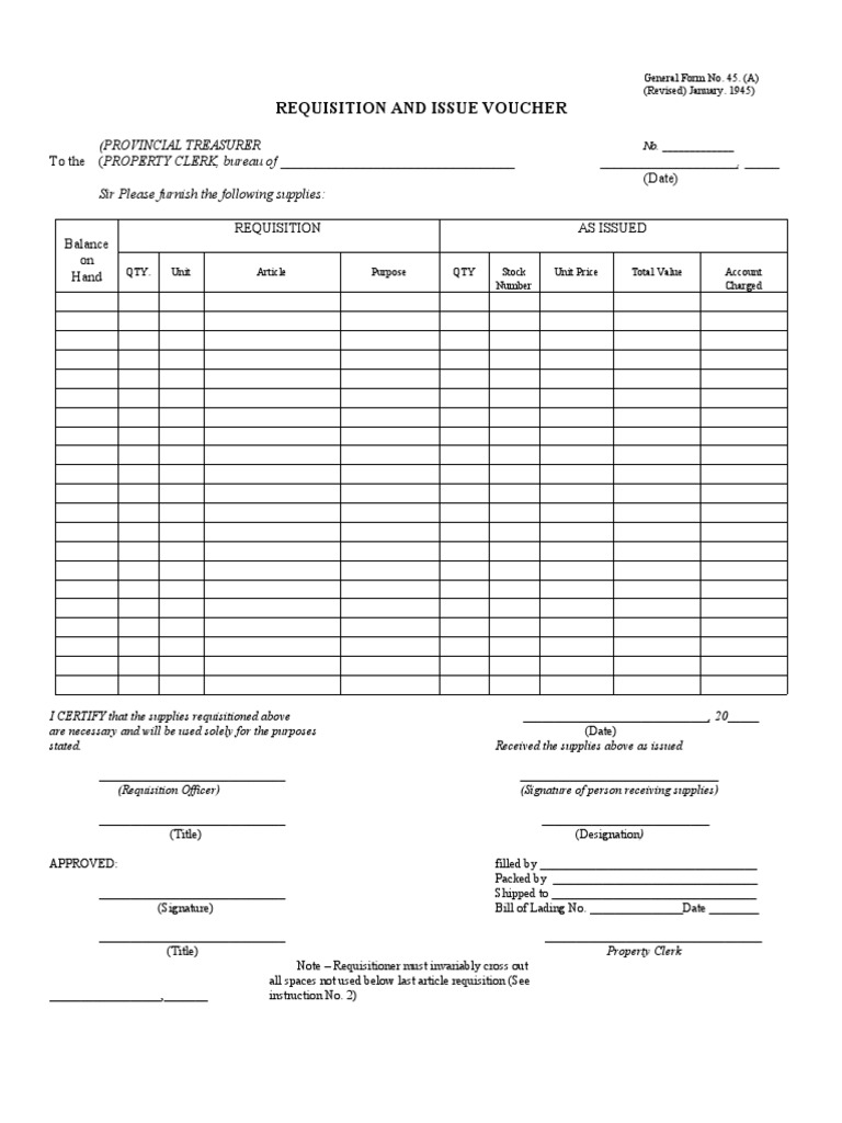 Requisition and Issue Voucher: (Provincial Treasurer | PDF | Eminent ...