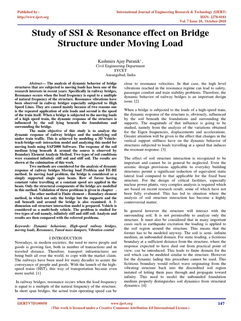 Study of Ssi Resonance Effect On Bridge Structure Under Moving Load ...