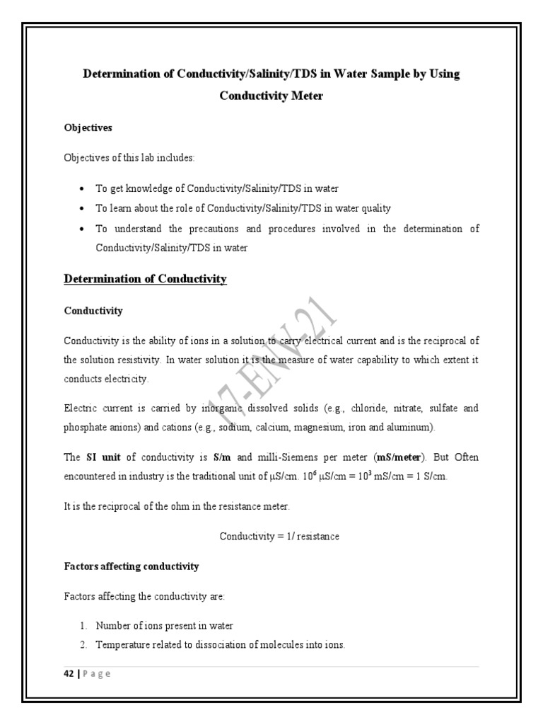 Conductivity and Salinity Testing in Water | PDF | Salinity | Water