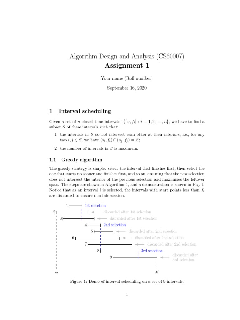 Algorithm Design and Analysis (CS60007) Assignment 1: 1 Interval Scheduling | Download Free PDF ...