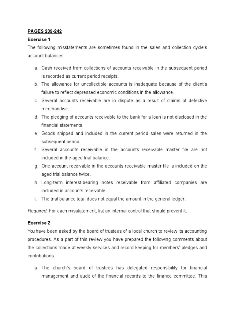 PAGES 239-242 Exercise 1: Required: For Each Misstatement, List An ...