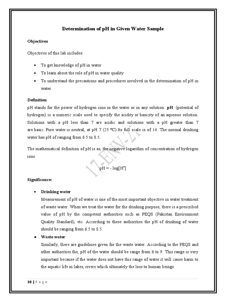 Determination of PH of Water Ample | PDF | Ph | Chemical Substances