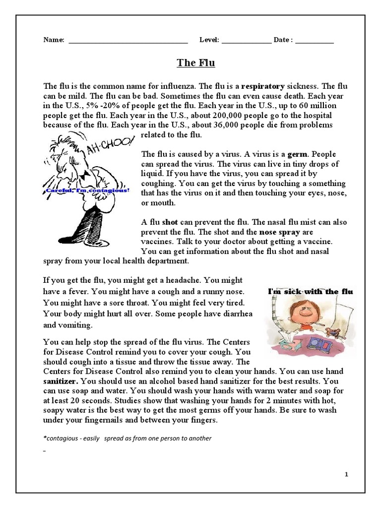 Flu Reading Comprehension Exercises Tests - 15356 | PDF | Influenza ...