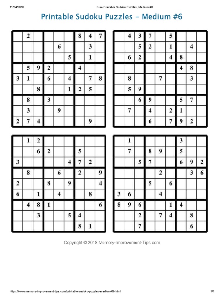 Medium Sudoku Puzzles To Print