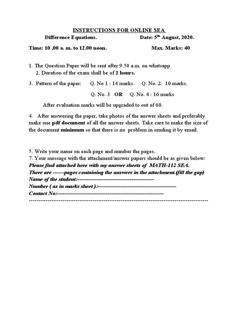 Instructions MATH SEA | PDF