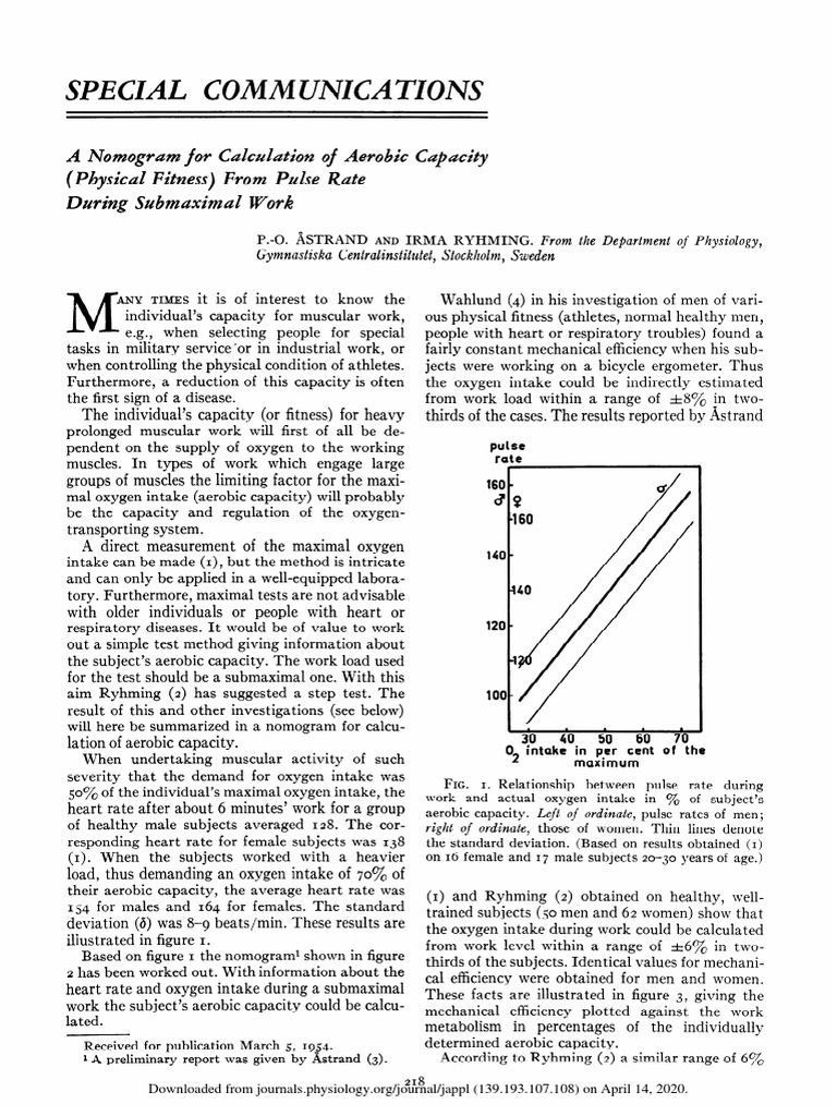 Nomogram for Aerobic Capacity Calculation | PDF | Heart Rate | Physical ...