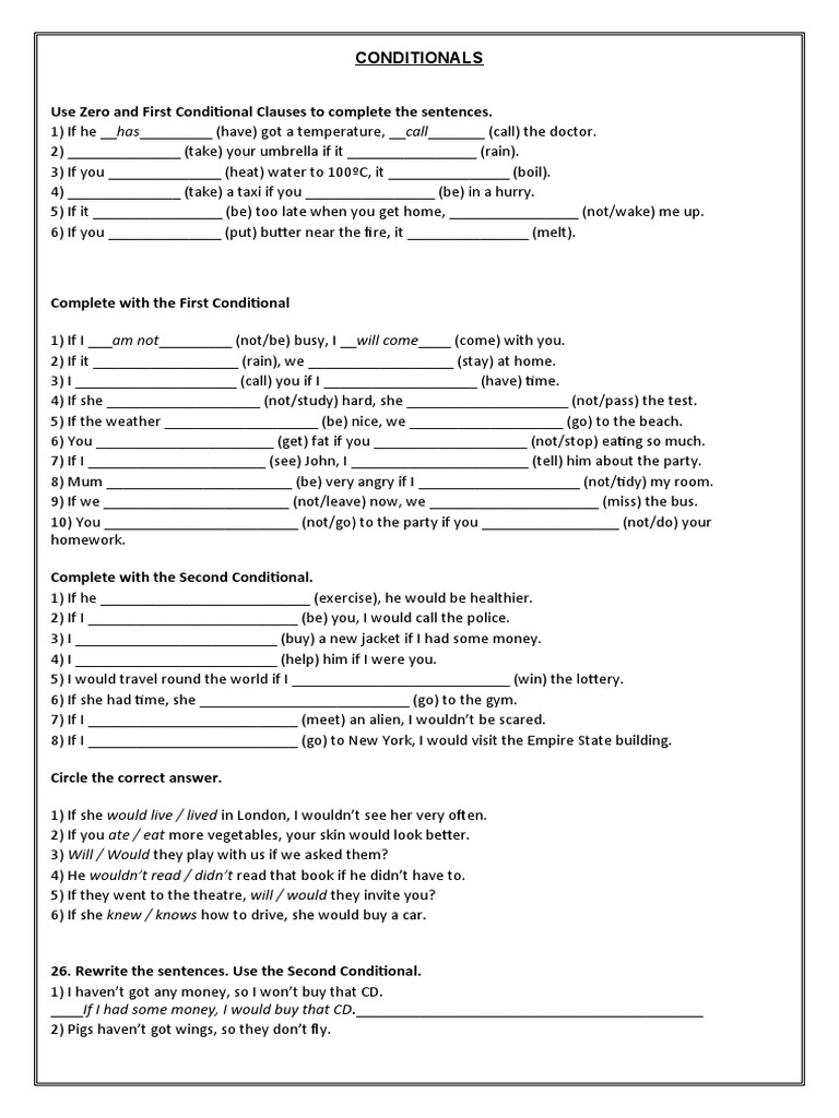 Use Zero and First Conditional Clauses To Complete The Sentences | PDF