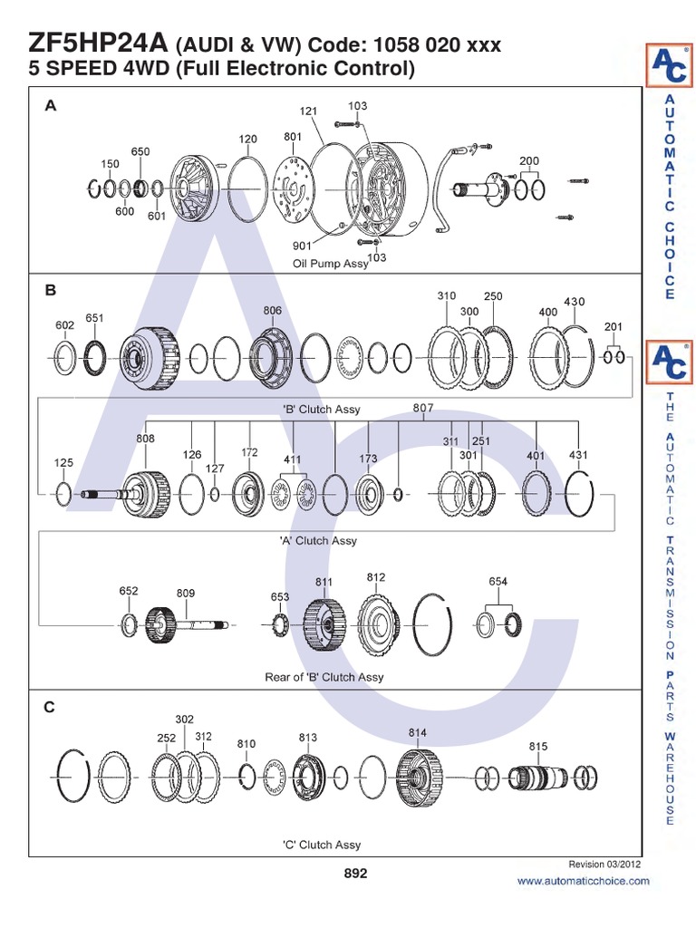 ZF 5HP24A: (AUDI & VW) Code: 1058 020 XXX 5 SPEED 4WD (Full Electronic ...