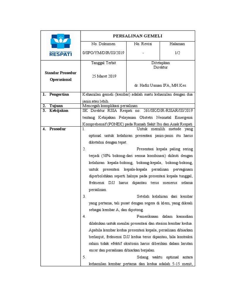Spo Persalinan Gemeli | PDF