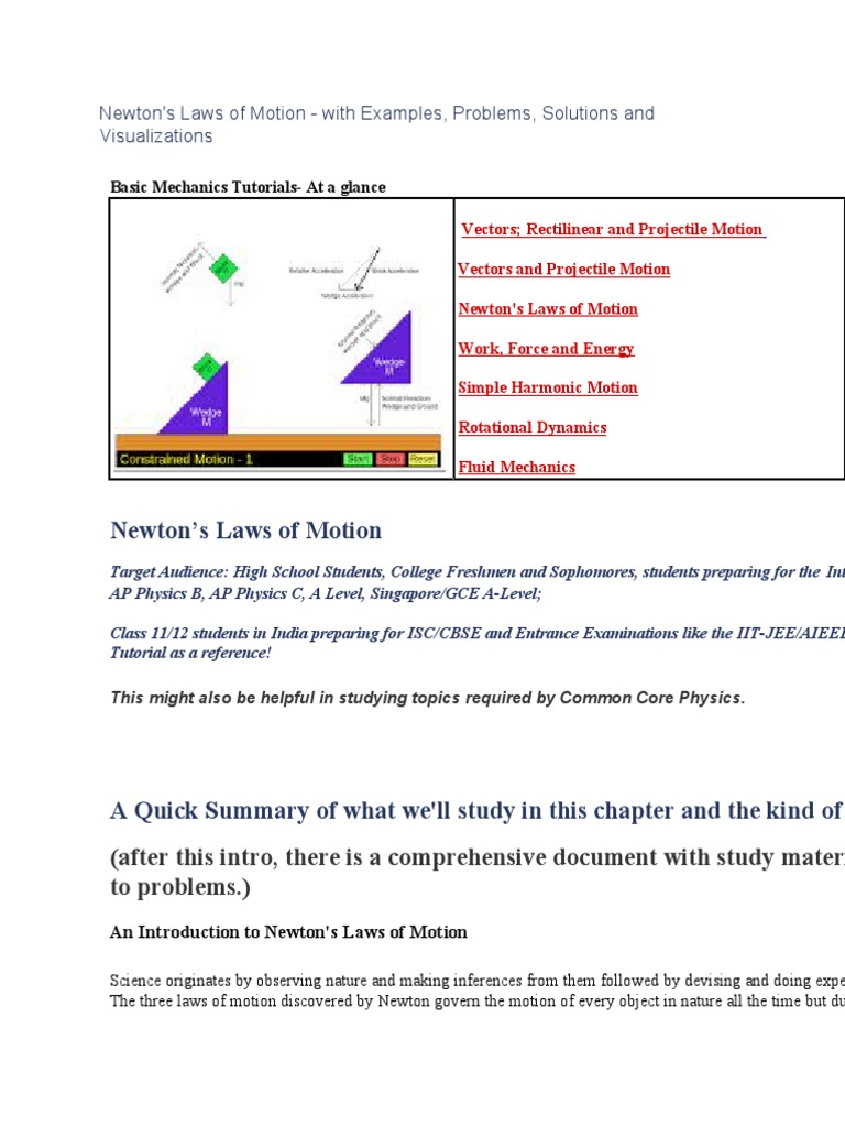 Newton's Laws of Motion | PDF | Friction | Tension (Physics)