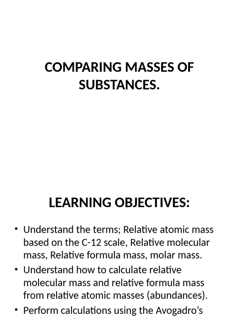 Comparing Masses of Substances - Set A Power Point | PDF | Isotope ...