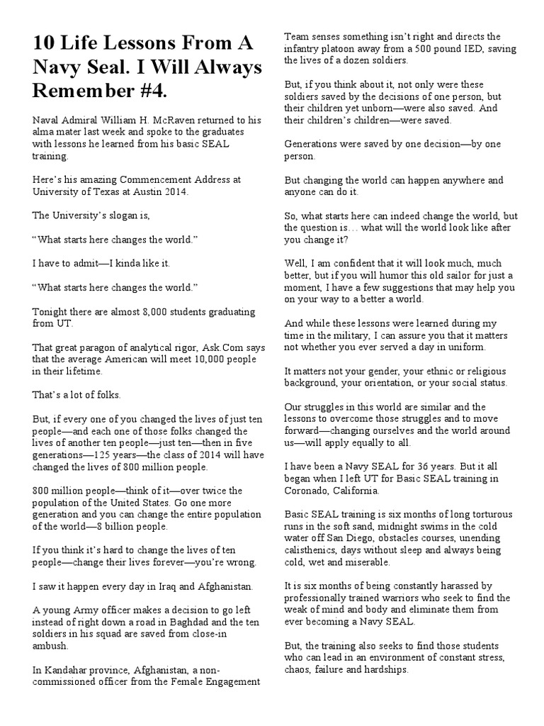 Mcraven's 10 Life Lessons for Change | PDF | Nature