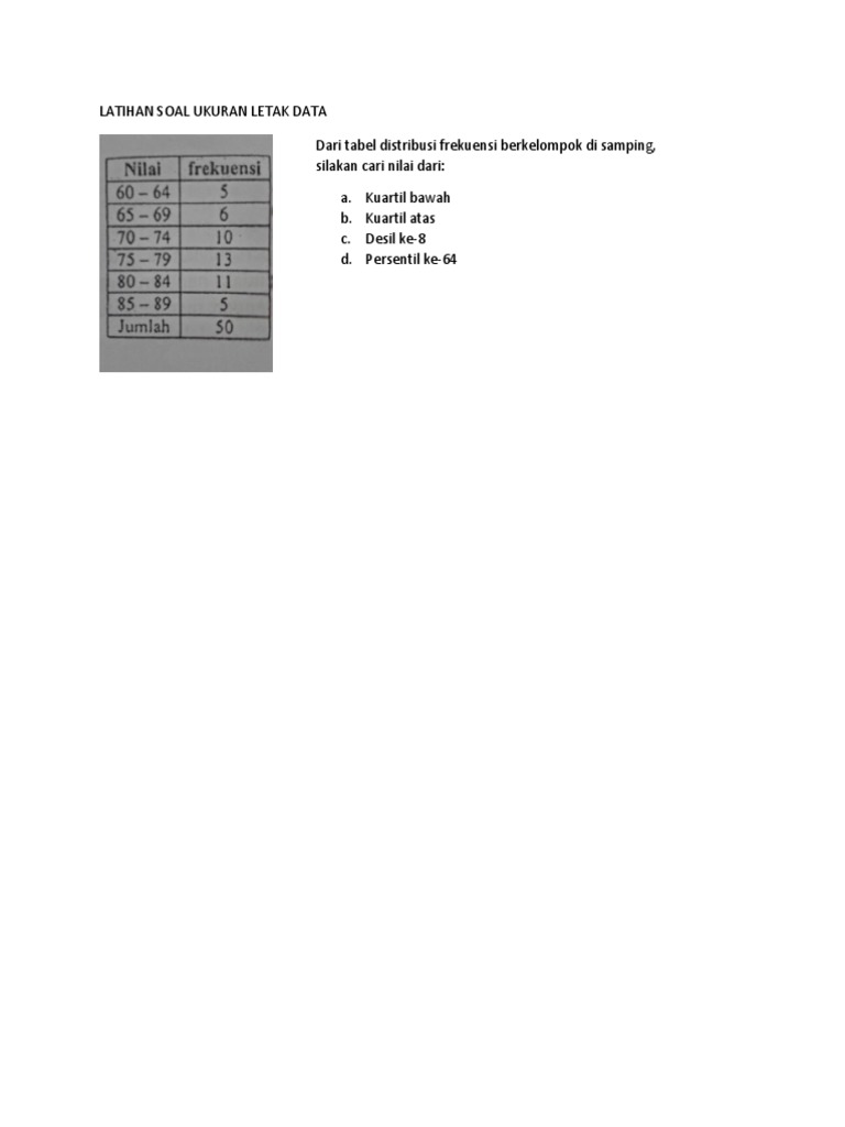 Latihan Soal Ukuran Letak Data PDF | PDF