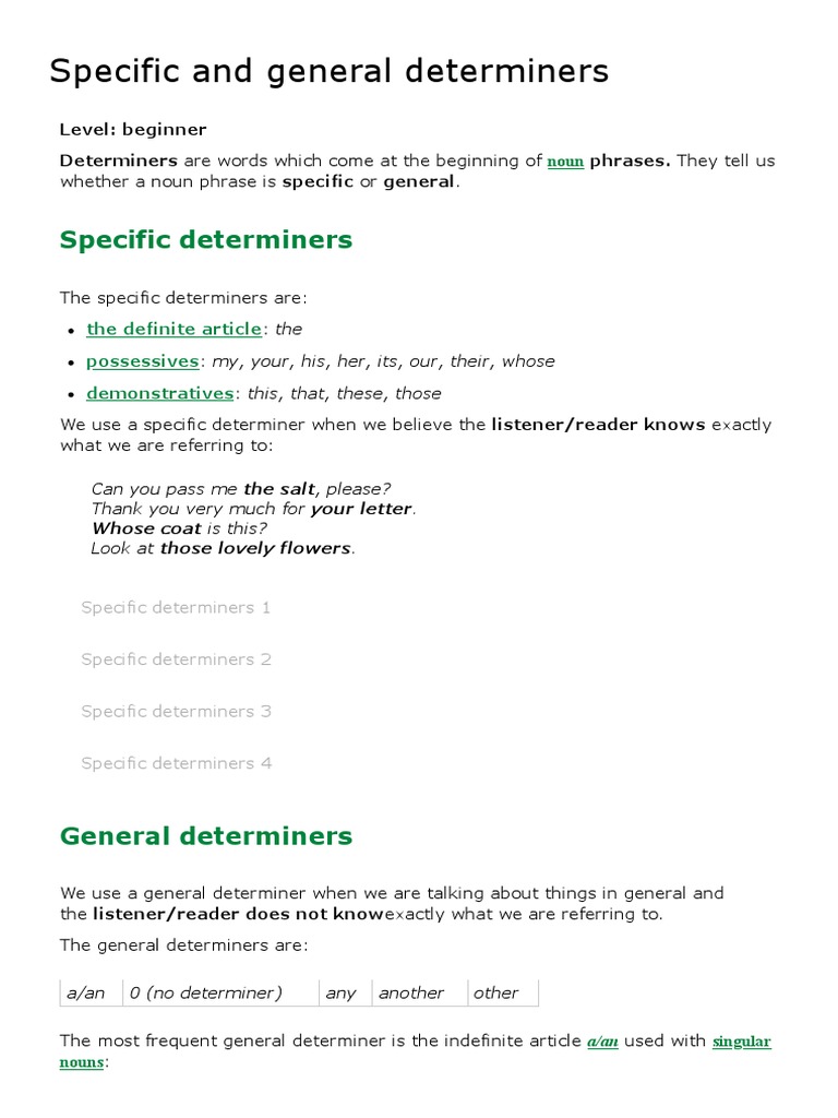 Specific and General Determiners | PDF