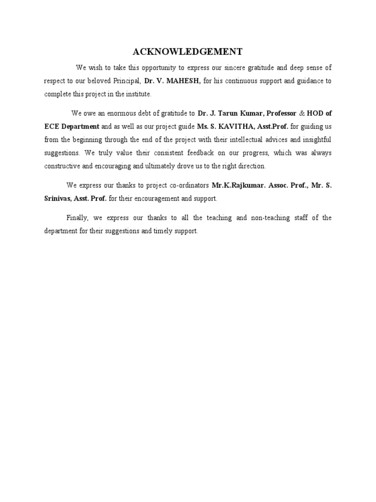 Acknowledgement: ECE Department and As Well As Our Project Guide Ms. S ...