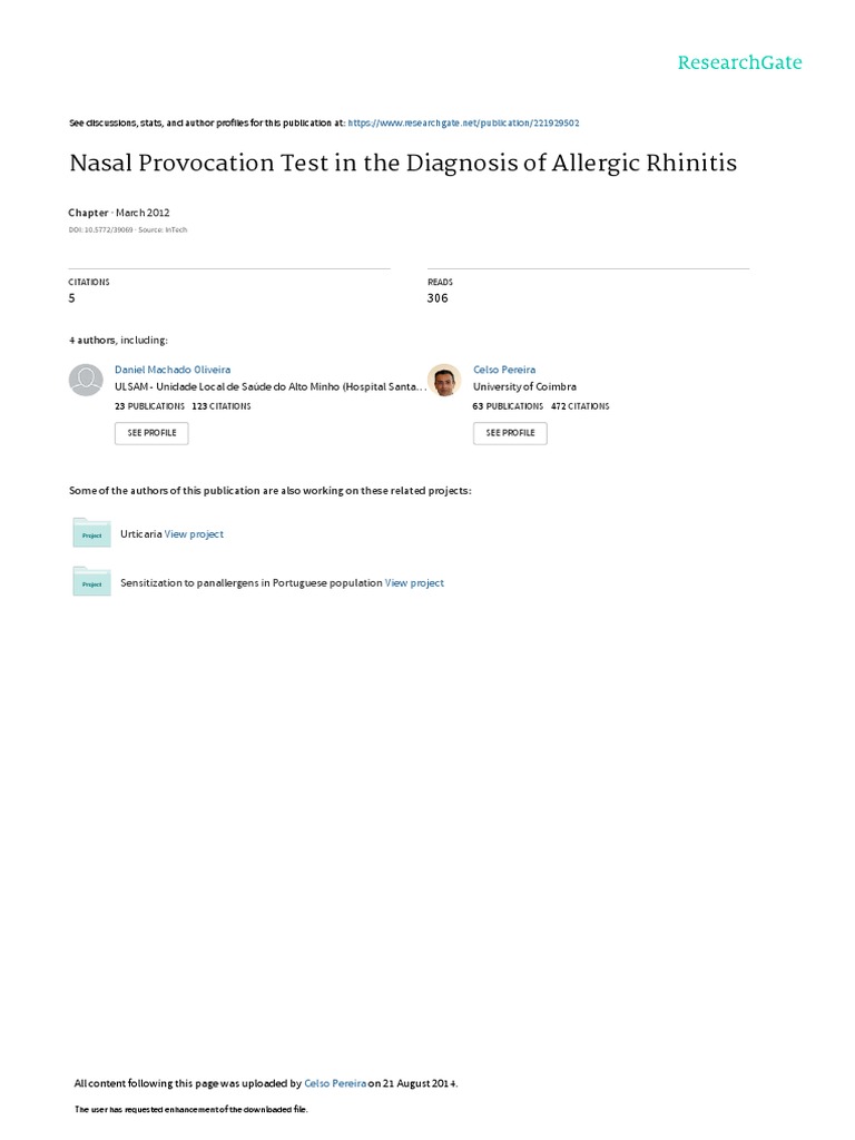 Nasal Provocation Test in The Diagnosis of Allergic Rhinitis | PDF ...