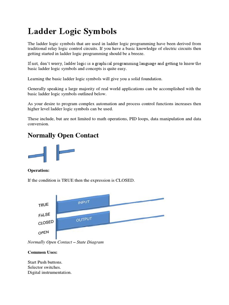 Ladder Logic Symbols | PDF | Relay | Programmable Logic Controller
