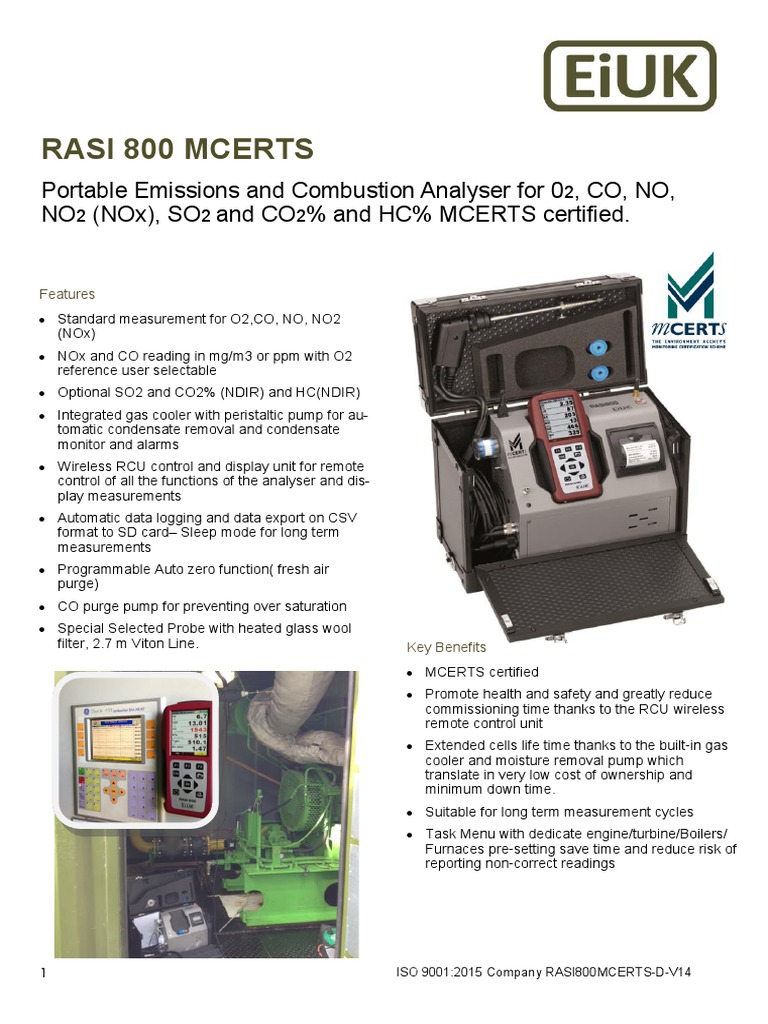 RASI800MCERTS Portable Emissions Analyser | PDF | Exhaust Gas | N Ox RASI800MCERTS Portable Emissions Analyser | PDF | Exhaust Gas | N Ox