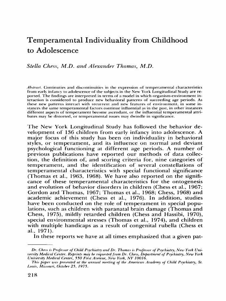 Temperament Dr. Stella Chess and Thomas | PDF | Temperament ...