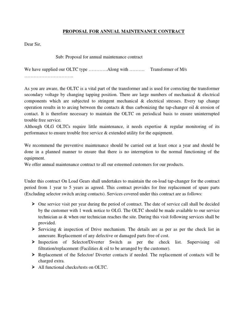 Amc Proposal | PDF | Transformer | Electrical Equipment