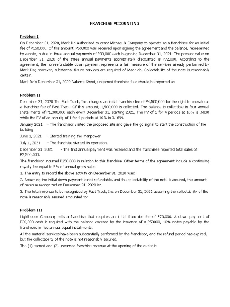 Franchise Accounting Problem I | PDF | Franchising | Private Law