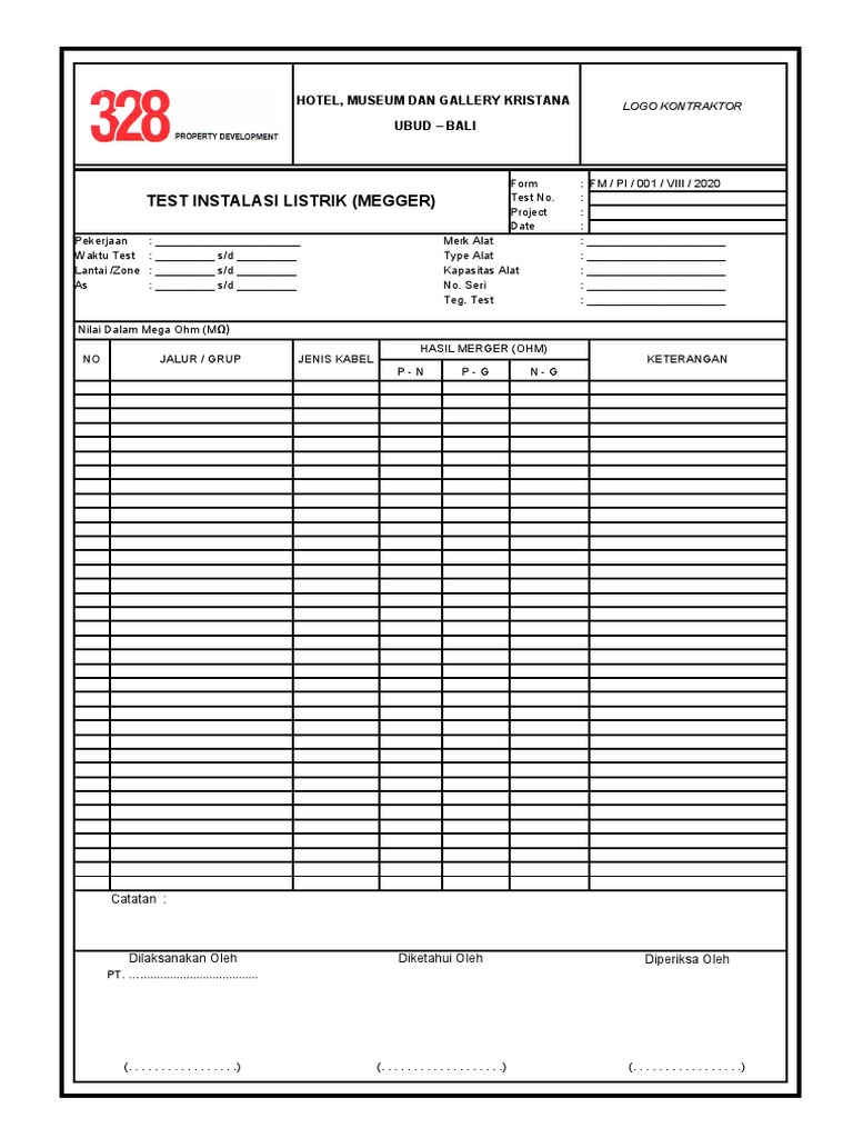 FM Test Conn Megger - Form | PDF