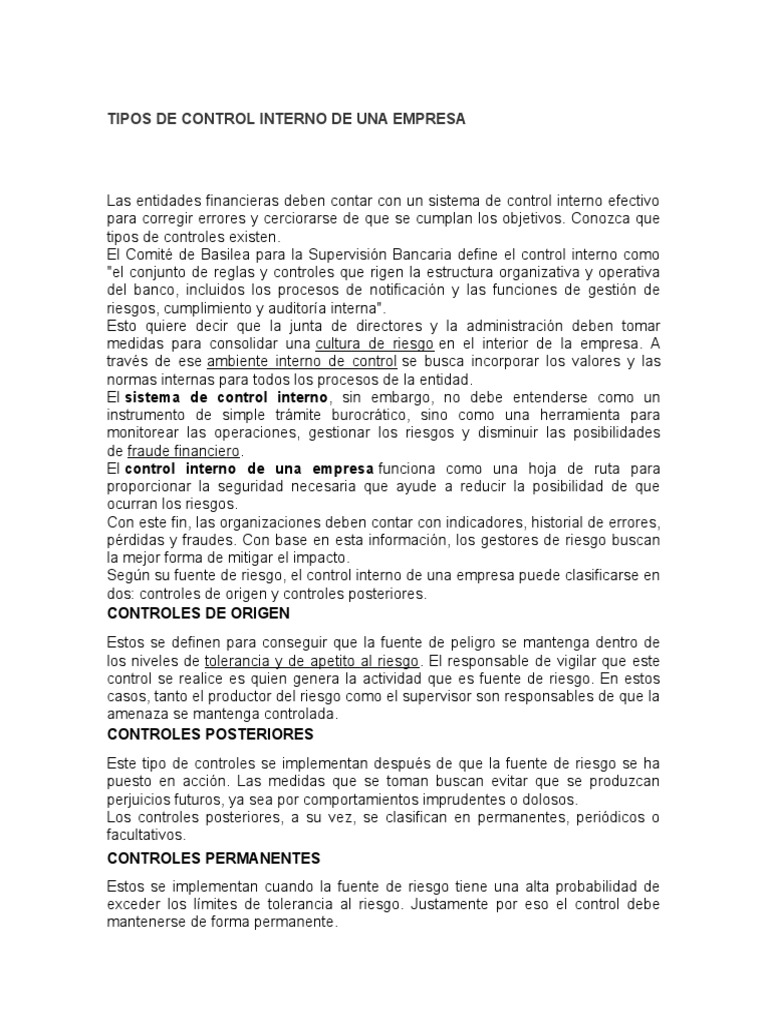 Tipos de Control Interno | PDF | Riesgo | Bancos